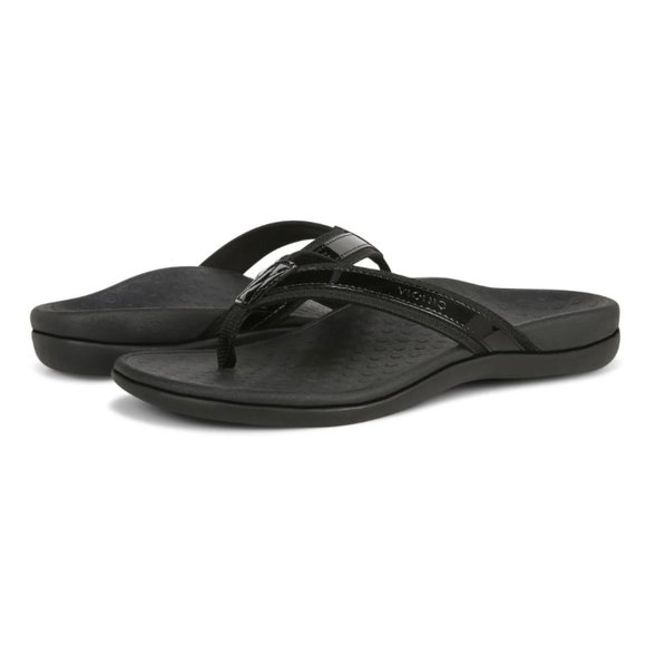 Vionic | Shoes | Vionic Black Tide Ii Leather Toe Post Flip Flop ...